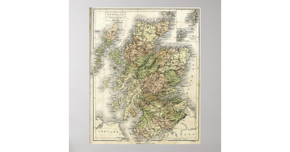 Antique map of Scotland Poster | Zazzle