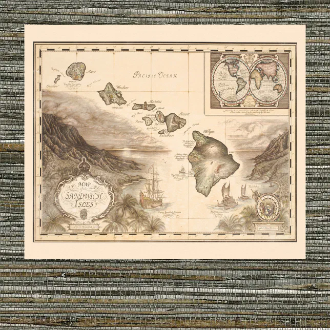 Antique map of the Sandwich Isles, Hawaii 1700s Poster | Zazzle