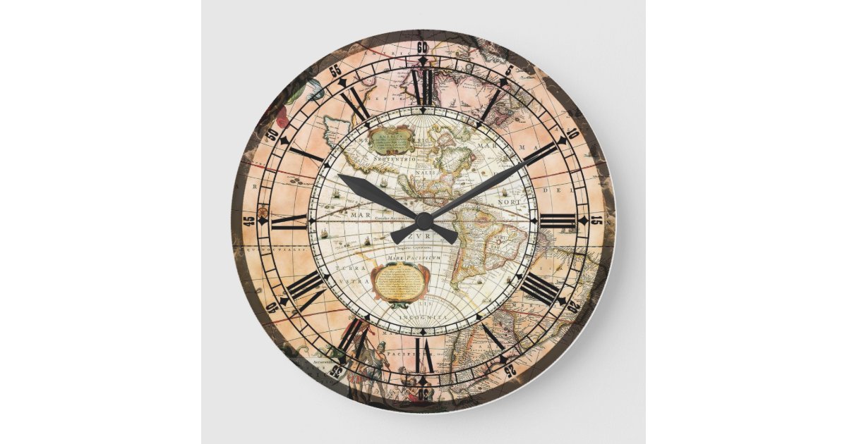 Antique map wall clock | Zazzle