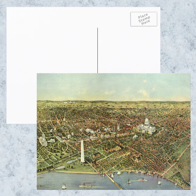 Antique Map with a Panoramic View of Washington DC Postcard | Zazzle