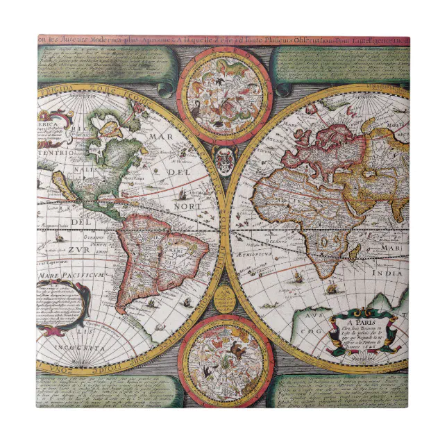 Antique Old Map Inspired (12) Tile | Zazzle