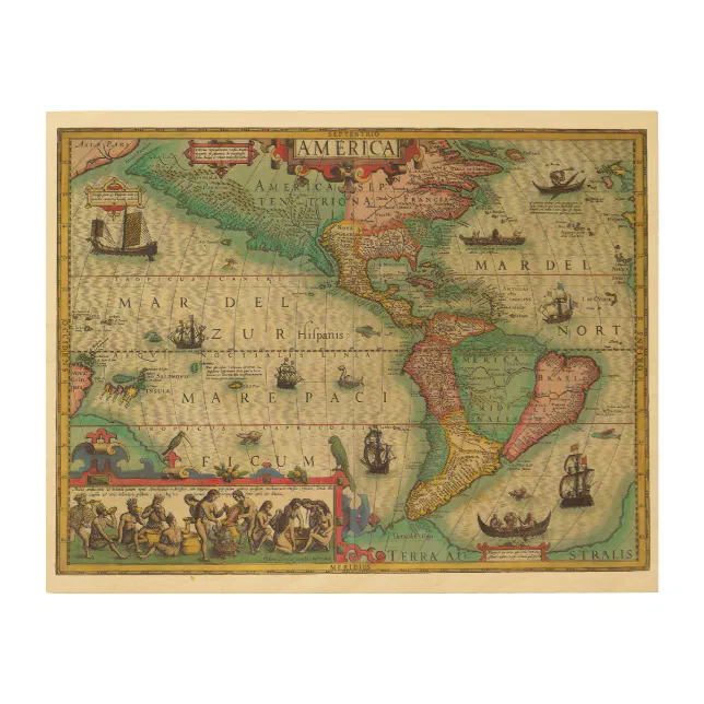 Antique Old World Map of the Americas by Hondius Wood Wall Art | Zazzle