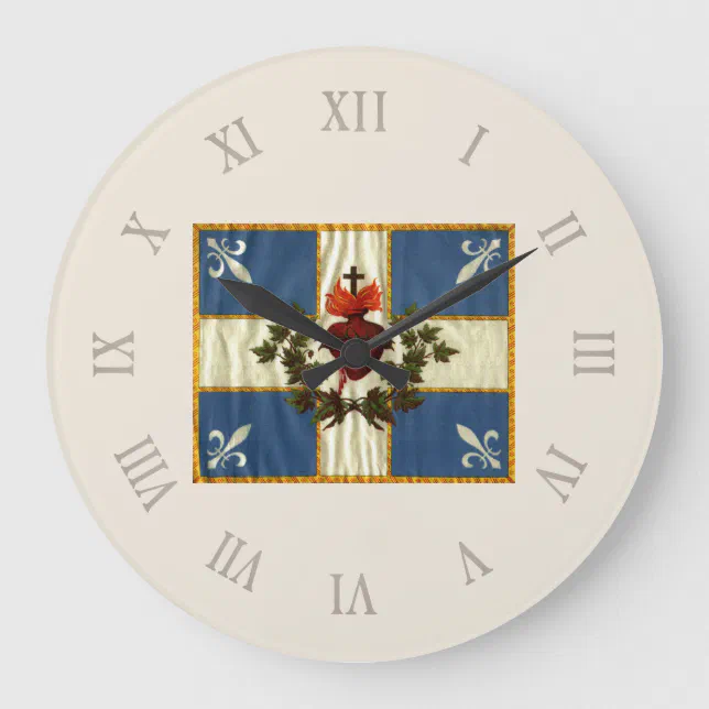 Antique Quebec Flag Carillon Sacred Heart Large Clock | Zazzle