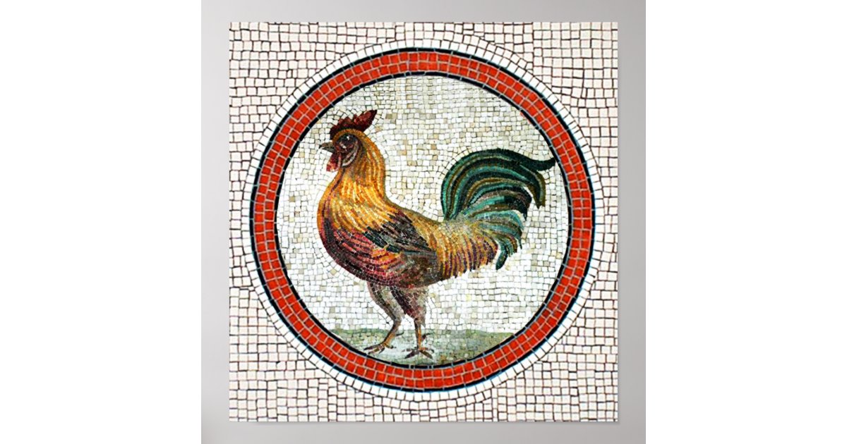 ANTIQUE ROMAN MOSAICS / ROOSTER POSTER | Zazzle