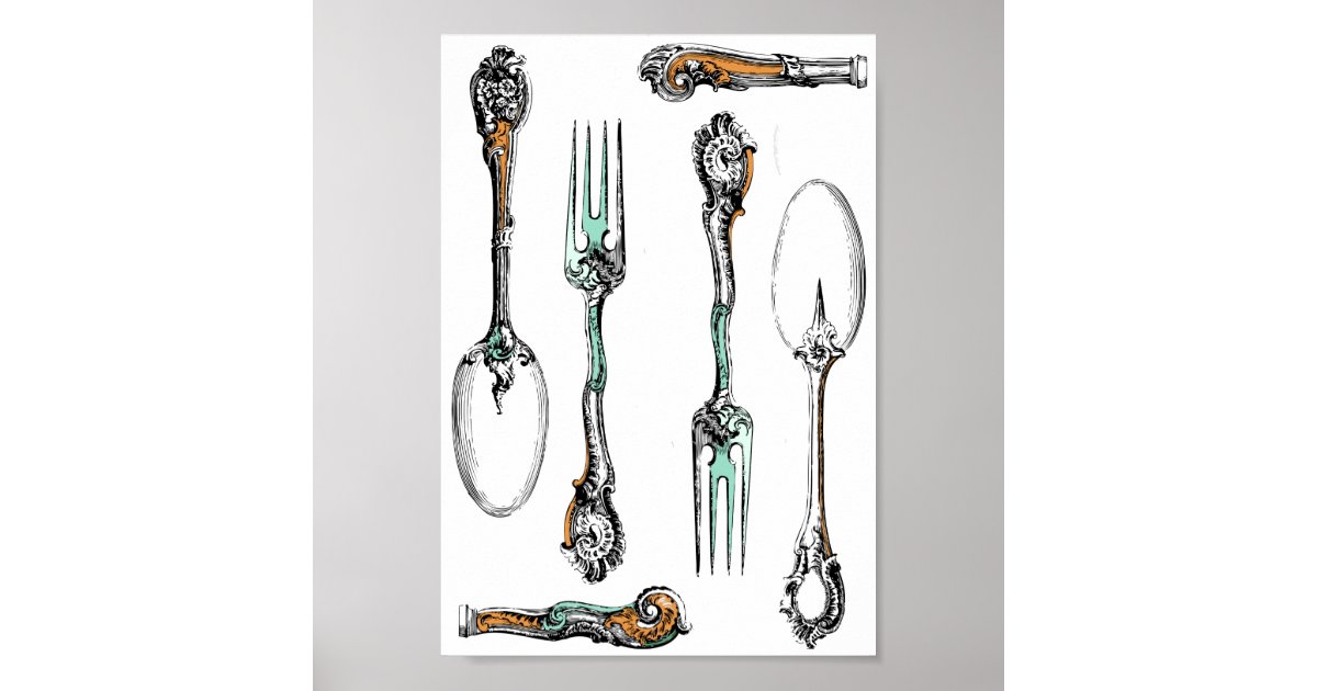 Antique silverware design poster | Zazzle