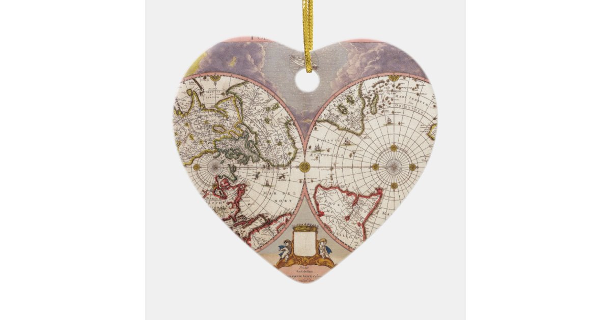 Antique World Map Ceramic Tree Decoration | Zazzle