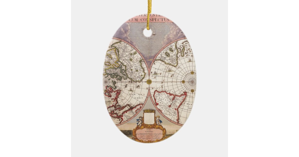 Antique World Map Ceramic Tree Decoration | Zazzle