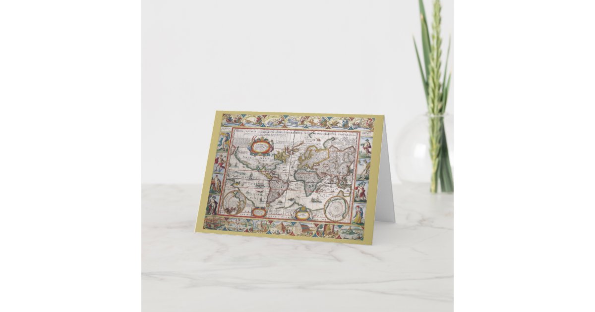 Antique World Map greeting card | Zazzle