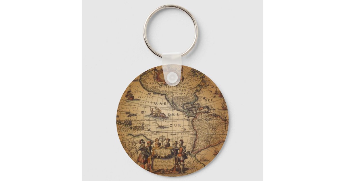 Antique World Map Key Ring | Zazzle
