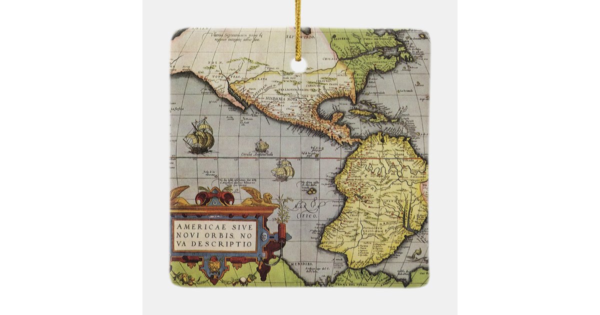 Antique World Map of the Americas, 1570 Ceramic Tree Decoration | Zazzle