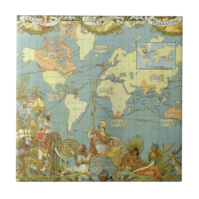 Antique World Map of the British Empire, 1886 Tile | Zazzle