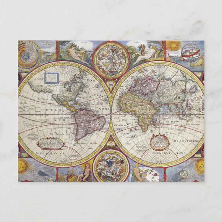 Antique World Map Postcard | Zazzle