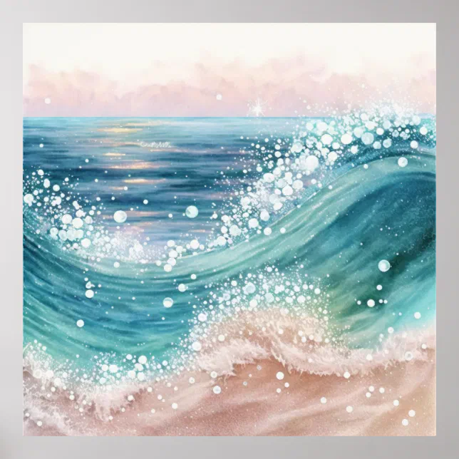 AP60 Sparkle Sand Coastal Ocean Sea Beach Wave Poster | Zazzle