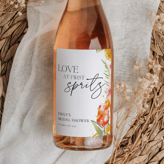 Aperol Spritz Watercolor Bridal Shower Wine Label | Zazzle