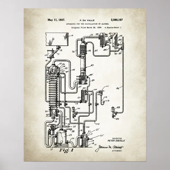 Apparatus for the distillation of alcohol patent Poster | Zazzle