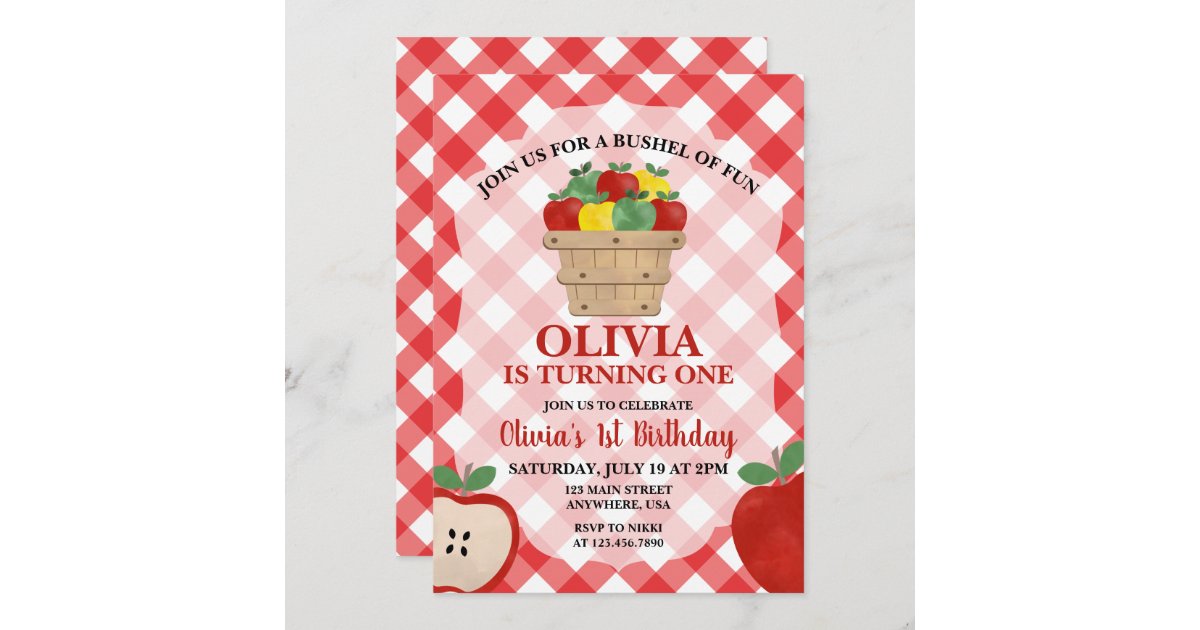 Apple Bushel of Fun 1st Birthday Invitation | Zazzle