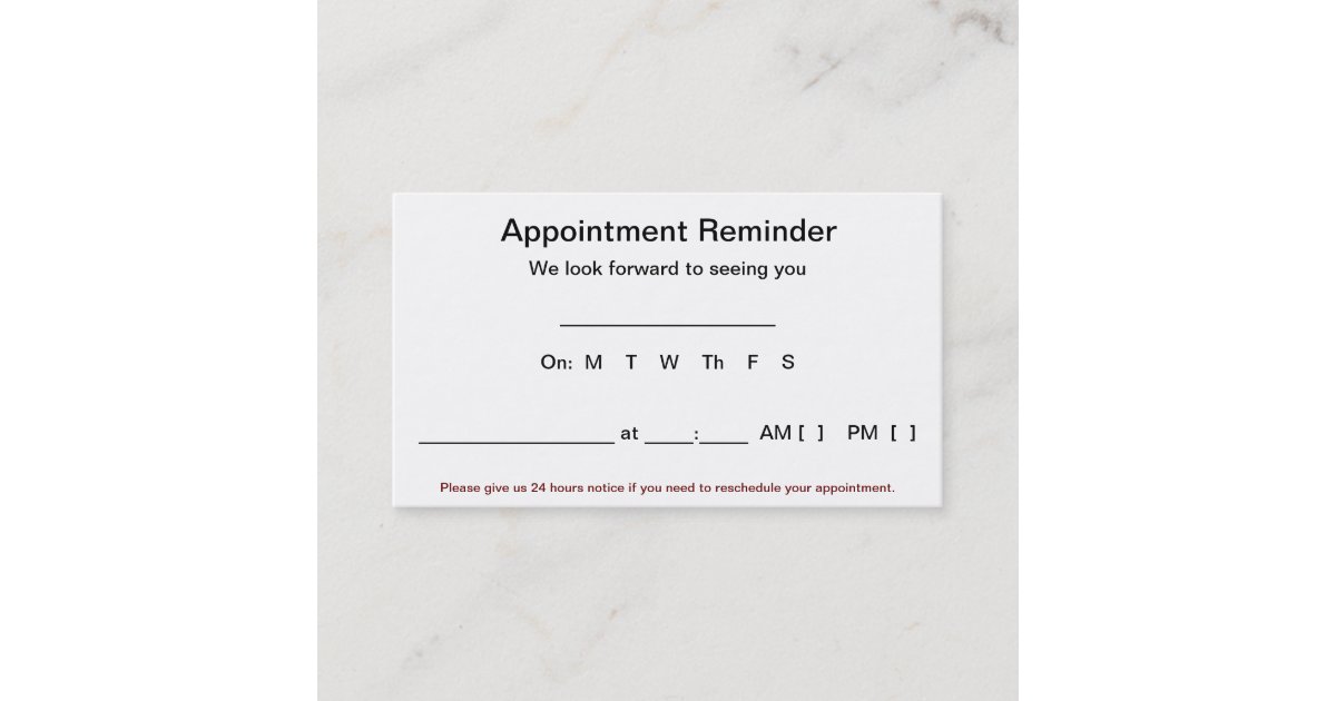 Appointment Reminder Cards (100 pack-White) | Zazzle