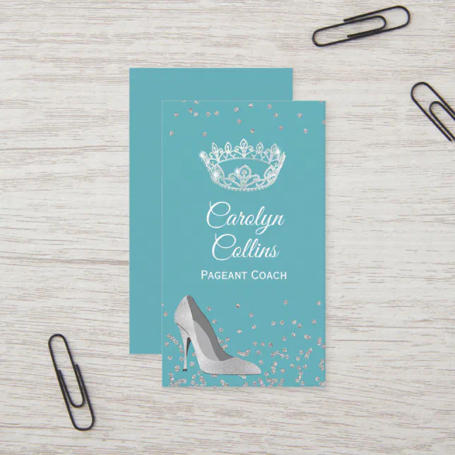 Aqua and Silver Pageant Coach Business Card | Zazzle