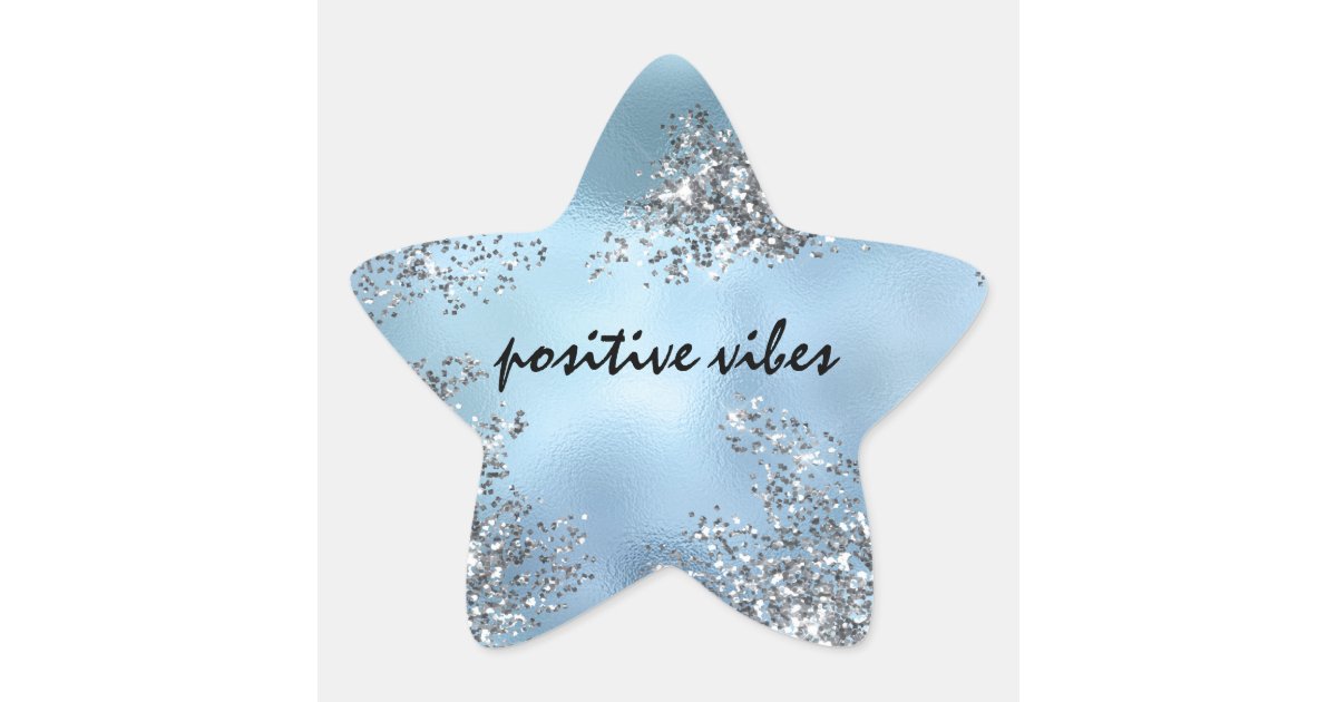 Aqua Blue Silver Glitter Star Sticker | Zazzle