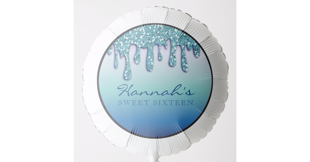 Aqua Blue Sparkle Drippy Drip Party Sweet Sixteen Balloon | Zazzle