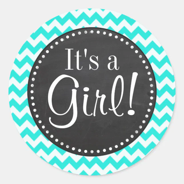 Aqua Colour Chevron; Vintage Chalkboard look Classic Round Sticker | Zazzle