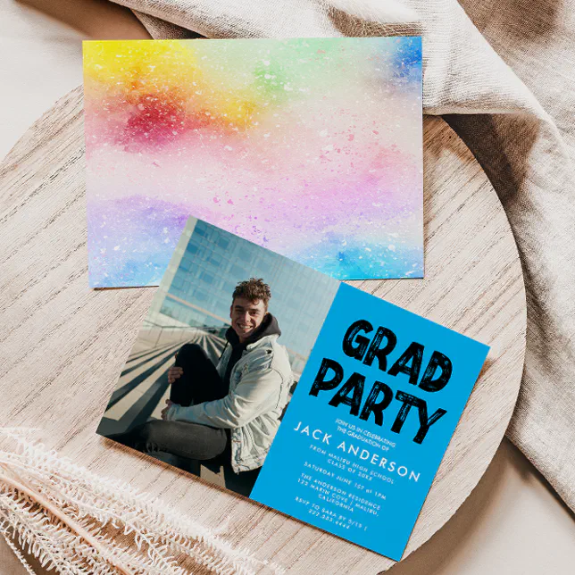 Aqua Paint Photo Graduation Party Invitation | Zazzle