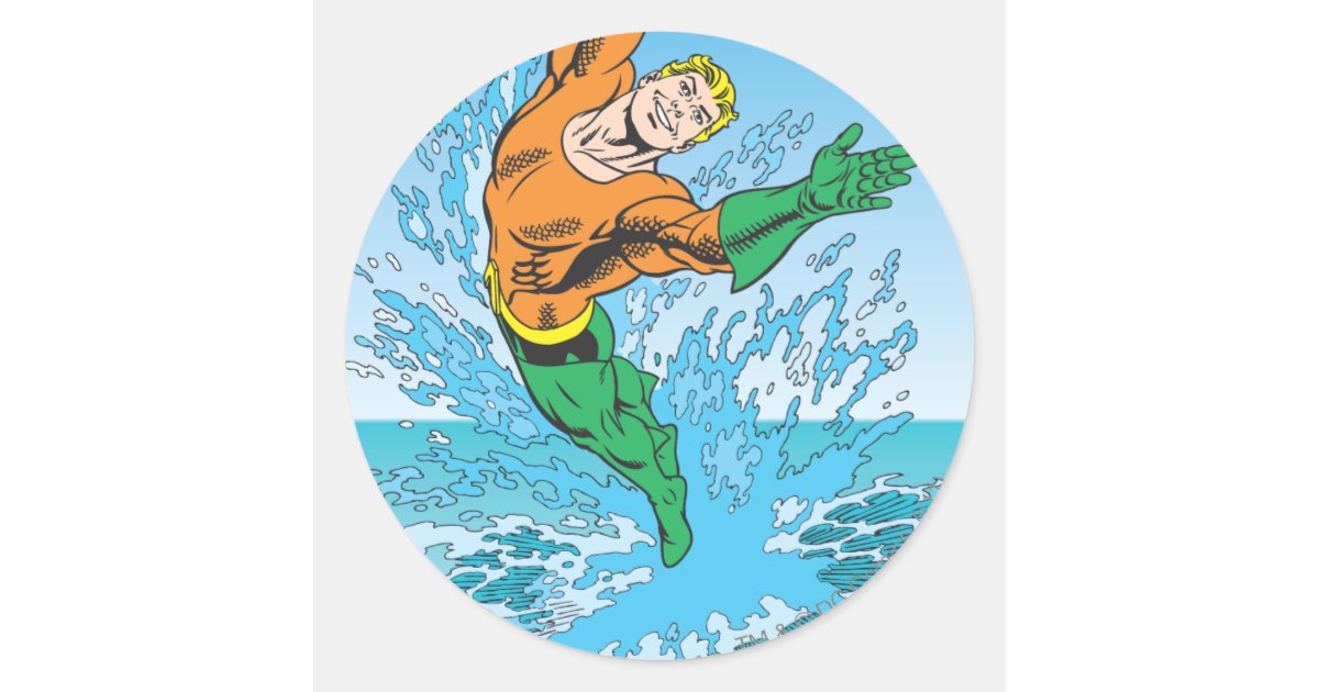 Aquaman Jumps Out of Sea Classic Round Sticker | Zazzle