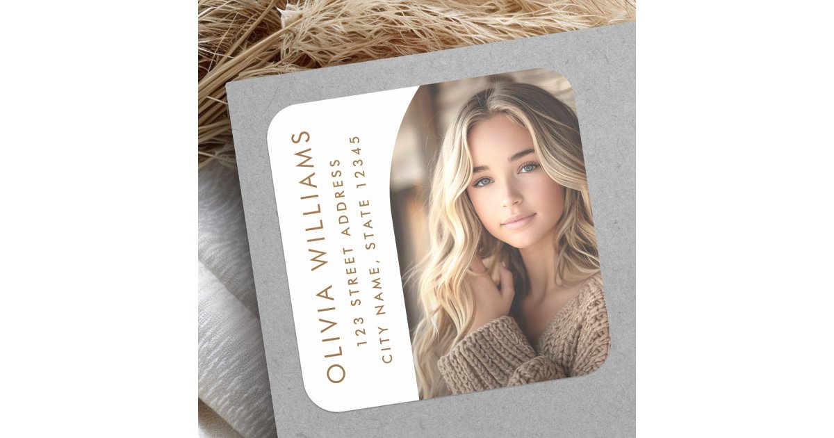 Arch photo white grad graduation return address square sticker | Zazzle