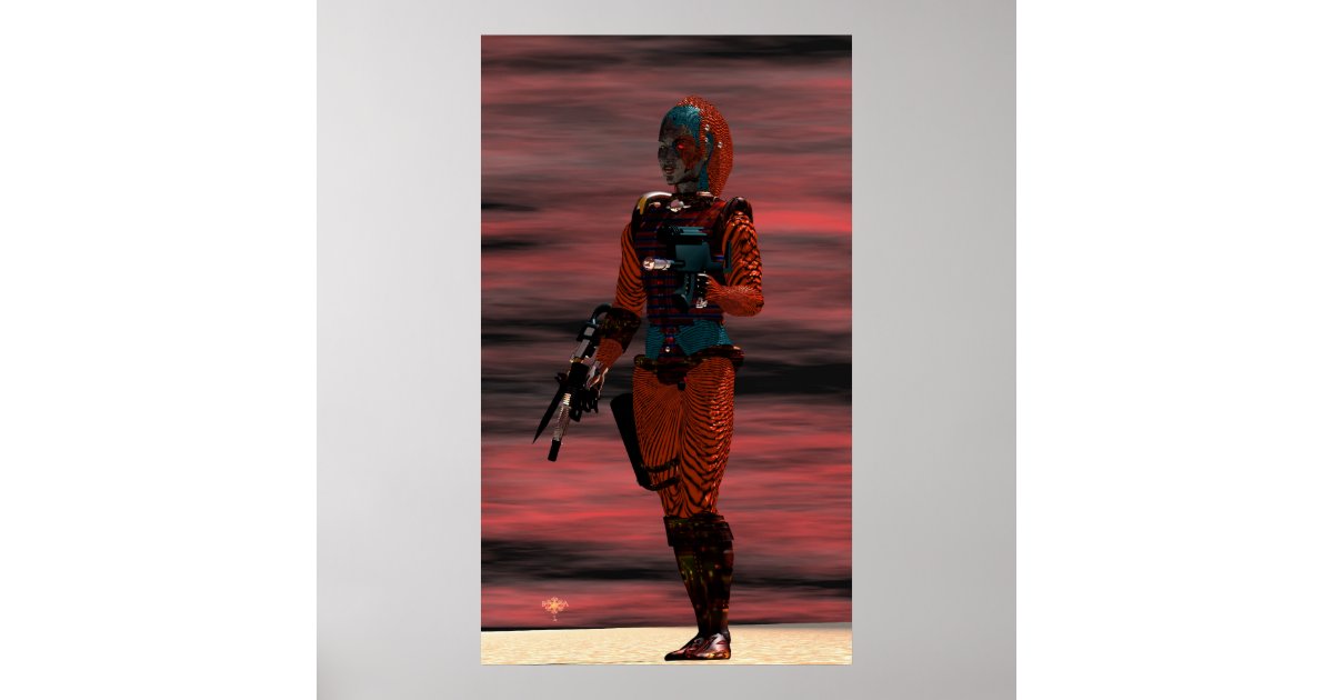 ARES CYBORG IN DESERT SUNSET Science Fiction Scifi Poster | Zazzle