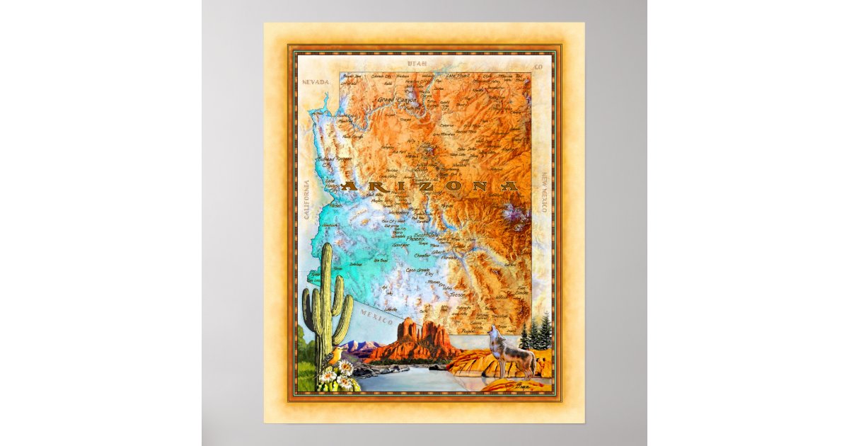 "Arizona Map" "Arizona Art" Poster | Zazzle