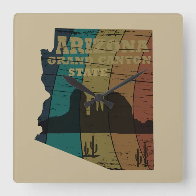 Arizona Sedona map grand canyon landscape retro Square Wall Clock | Zazzle