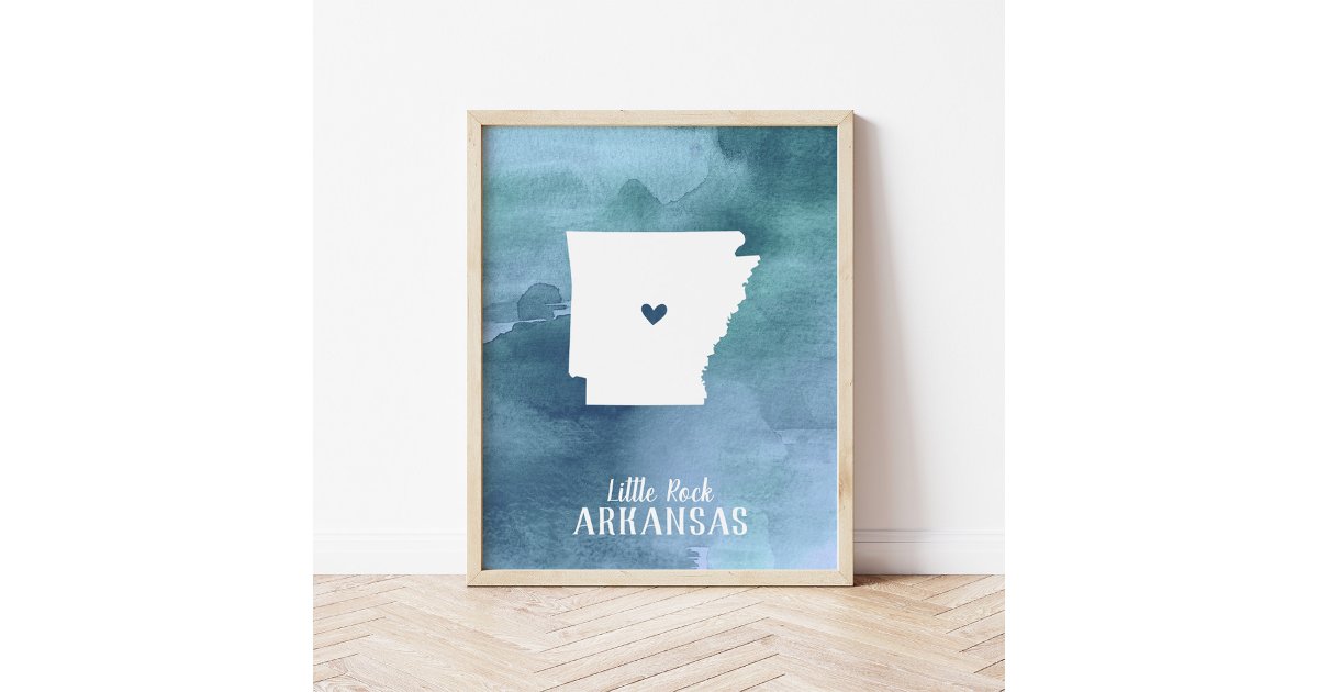 Arkansas Map Blue Watercolor Personalised Art Poster | Zazzle