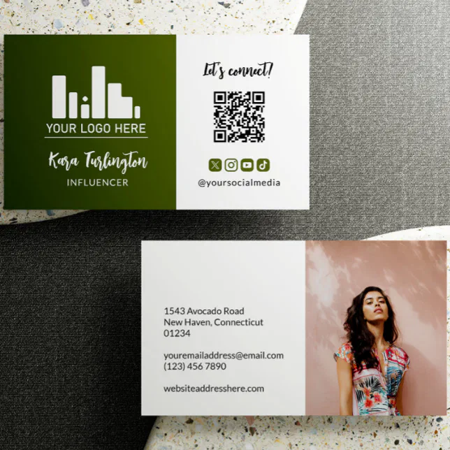 Army Green Logo QR Code Photo Social Media Business Card | Zazzle