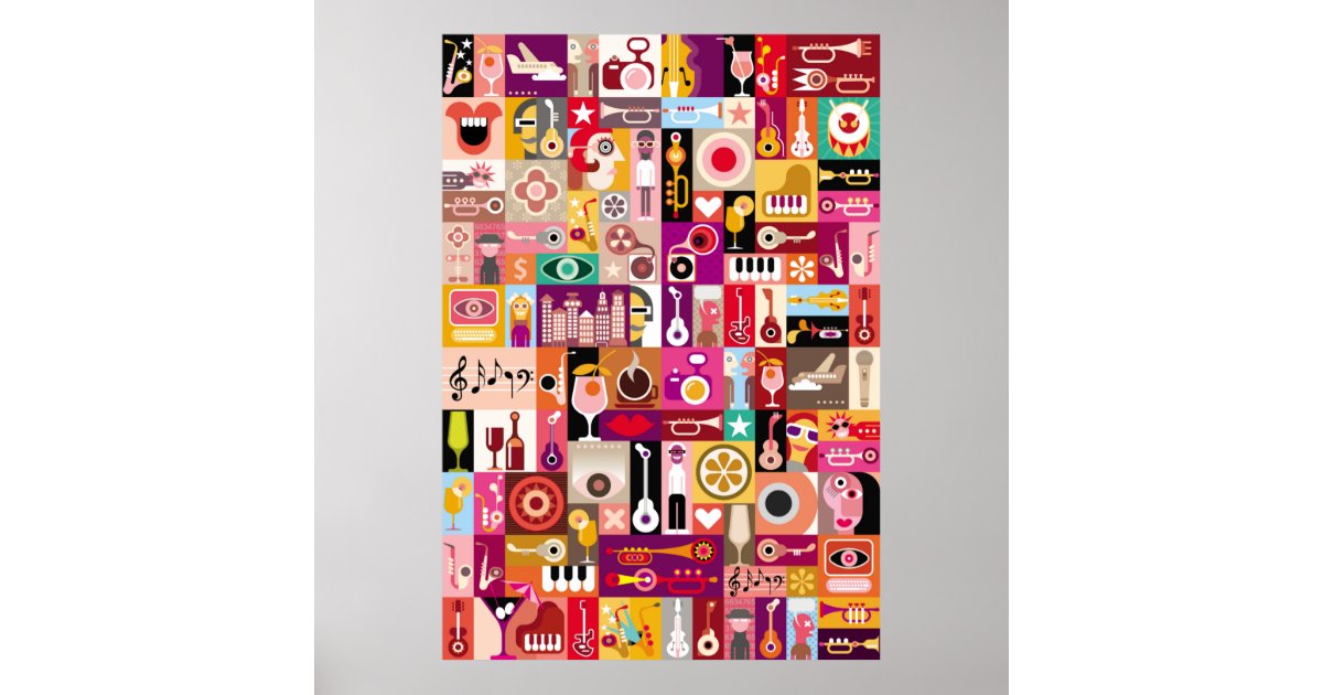 Art collage, musical vintage illustration. Patchwo Poster | Zazzle