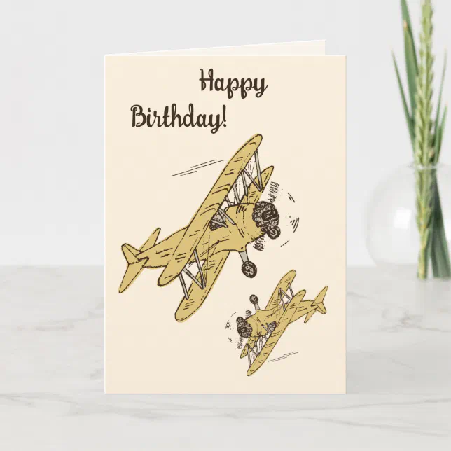 Art Deco Bi-planes - yellow Happy Birthday. Card | Zazzle