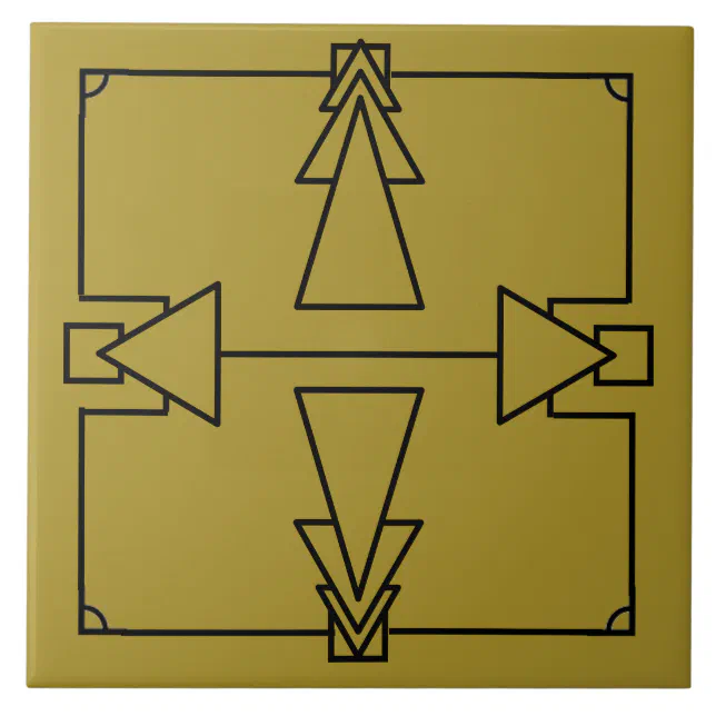 Art Deco Double Arrow on Black and Gold Tile | Zazzle