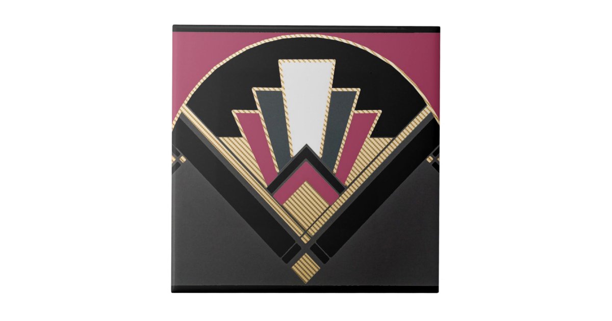 Art Deco Fan Style (Pink) Tile | Zazzle