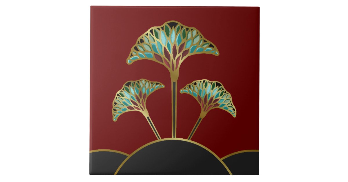 Art Deco Ginkgo Leaves Decorative Tile | Zazzle