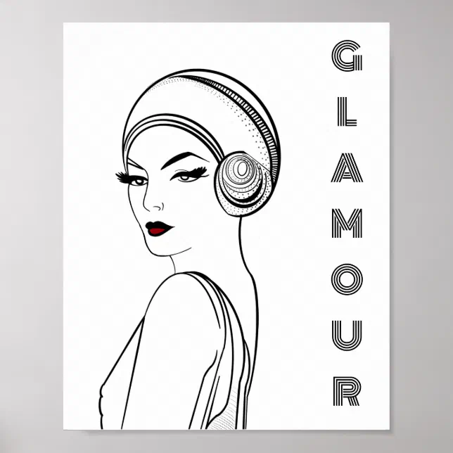 Art Deco Glamour Woman Illustration Poster | Zazzle