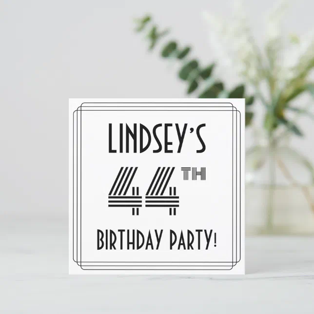 Art Deco Inspired 44th Birthday Party, Custom Name Invitation | Zazzle