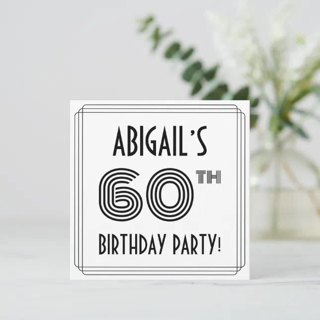 Art Deco Inspired 60th Birthday Party, Custom Name Invitation | Zazzle