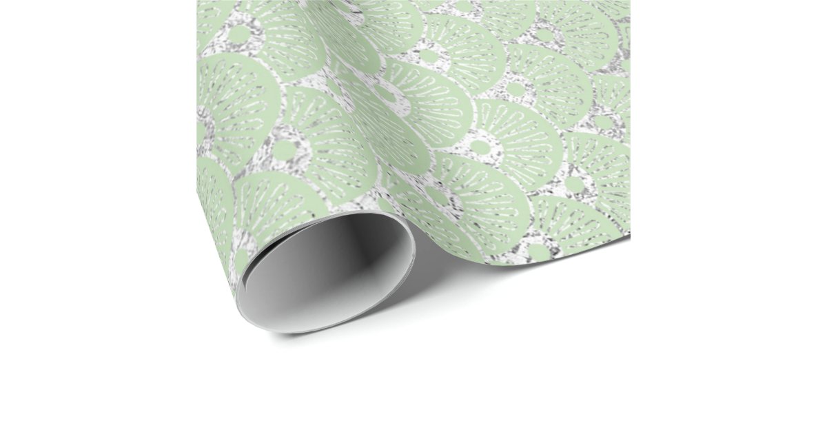 Art Deco Mint Green Silver Shells Vip Wrapping Paper | Zazzle