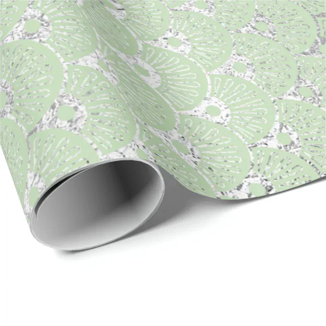 Art Deco Mint Green Silver Shells Vip Wrapping Paper | Zazzle
