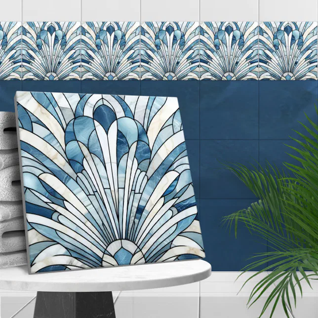 Art Deco Stained Glass Mosaic Scallop Shell Tile | Zazzle