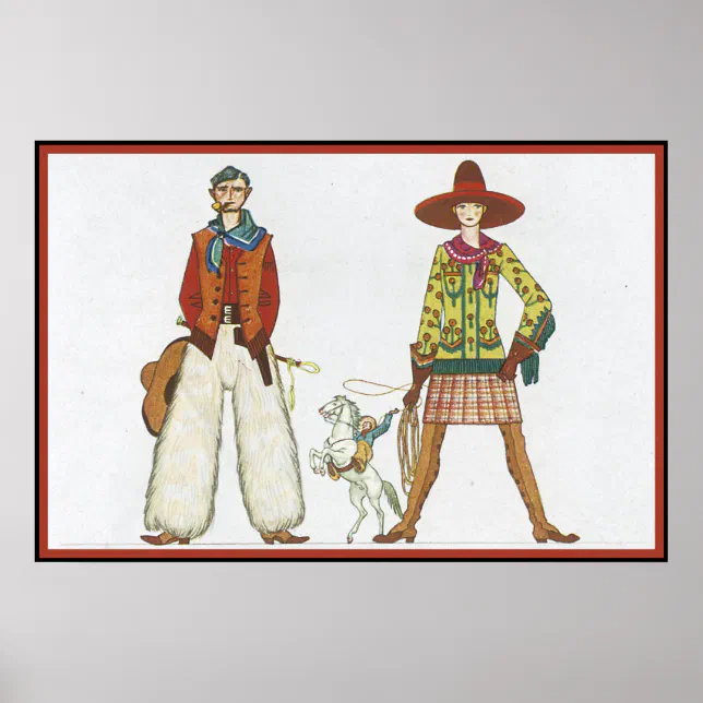 Art Deco Western Couple Poster | Zazzle