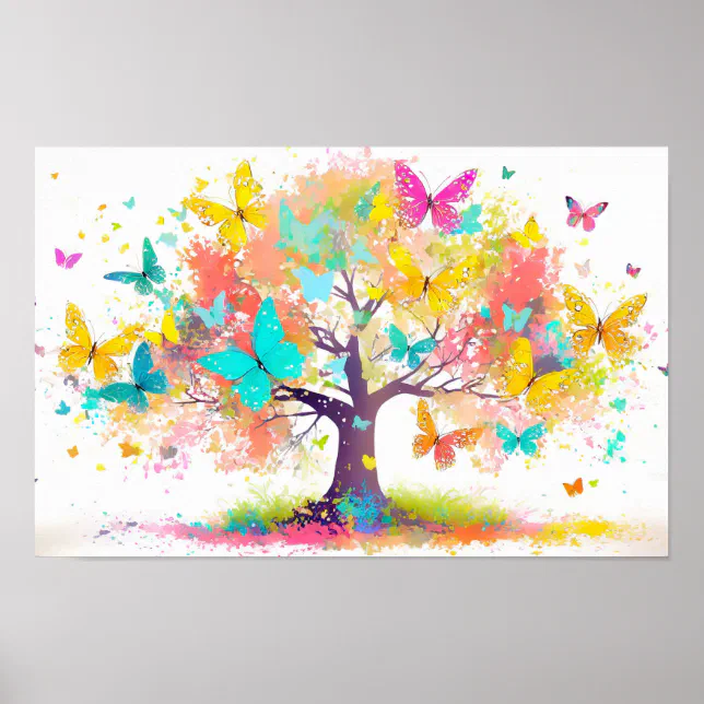Art illustration of a paint splattered tree poster | Zazzle