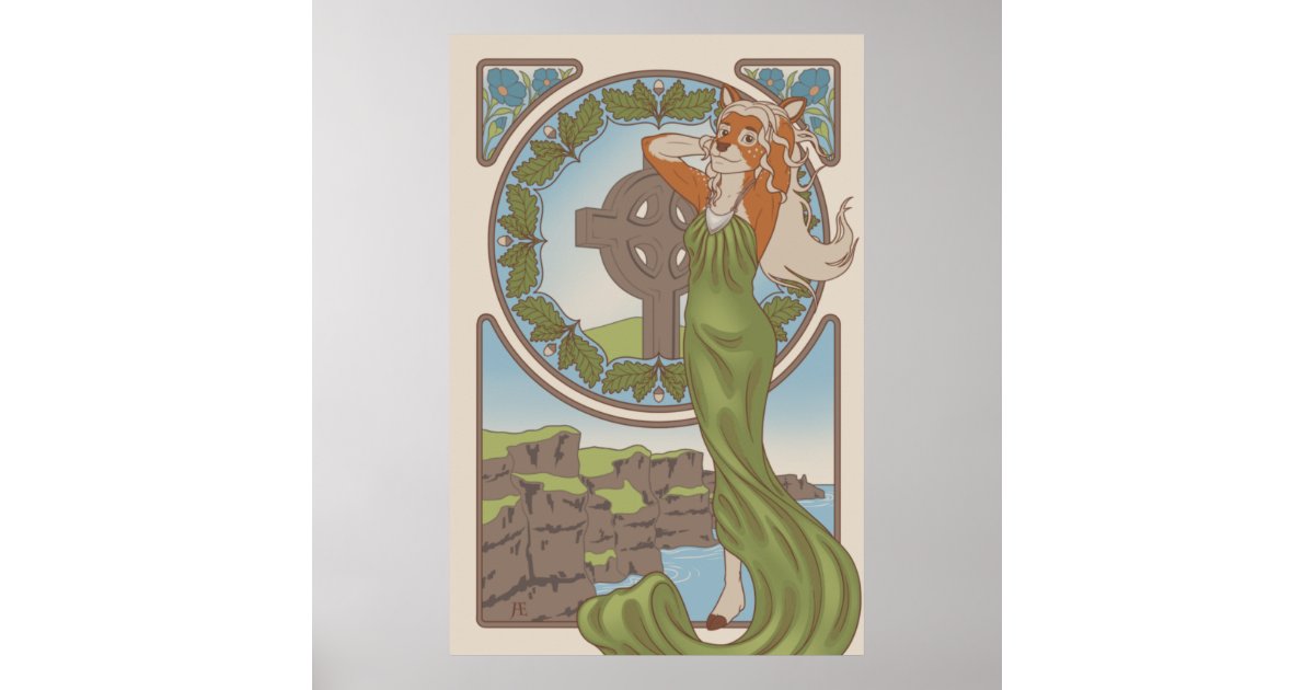 Art Nouveau Deer Furry Poster | Zazzle
