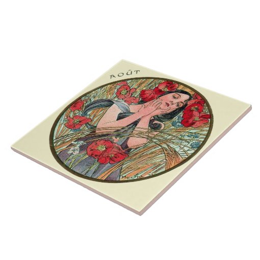 Art Nouveau Mucha Calendar August Tile | Zazzle