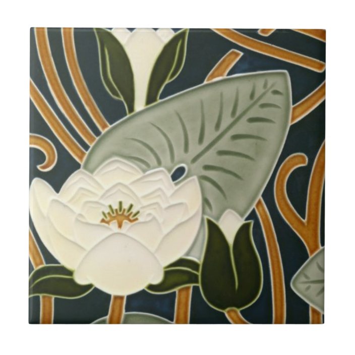 Art Nouveau Tiles - White Water Lily Blossom | Zazzle.co.uk