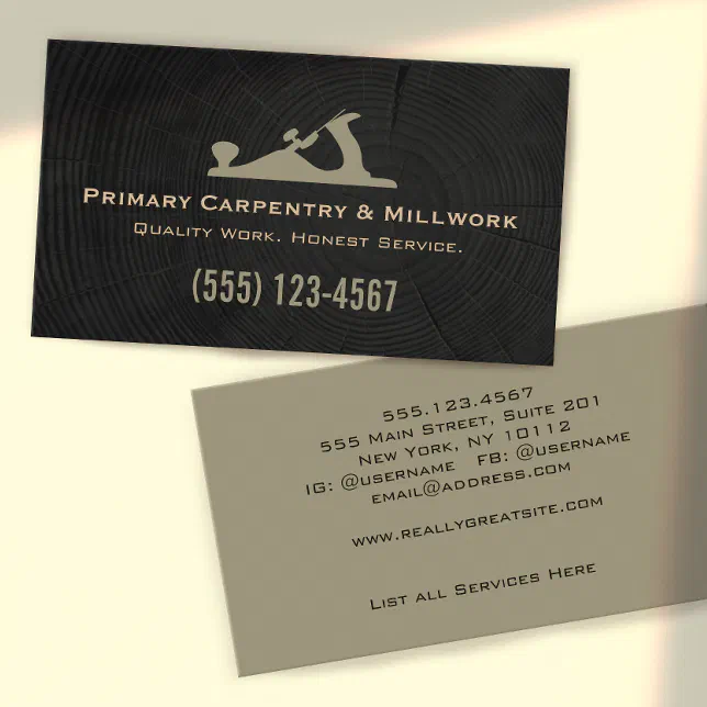 Artisan Carpenter Wood Planer Construction Business Card | Zazzle